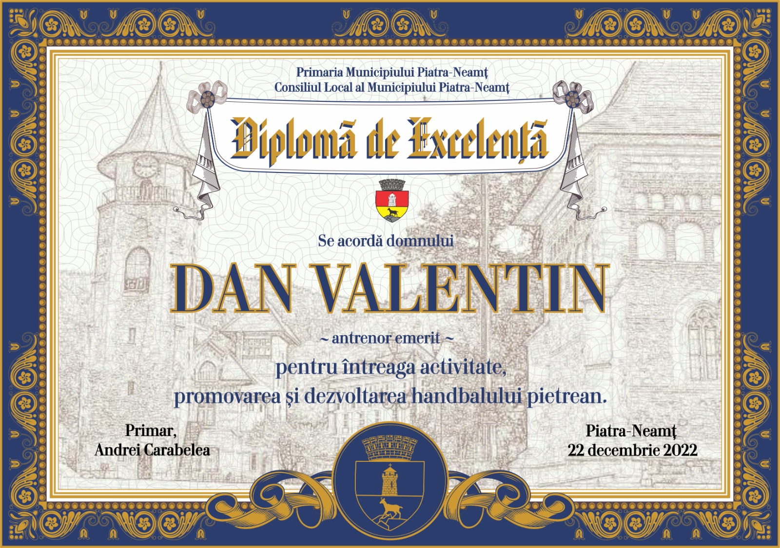 Antrenorul Dan Valentin a primit Diploma de Excelenţă pentru întreaga ...